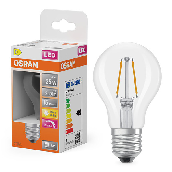 Osram LED lamp E27 | Peer A60 | Filament | Helder | 2700K | Dimbaar 1.8W (25W) Osram 123led.nl